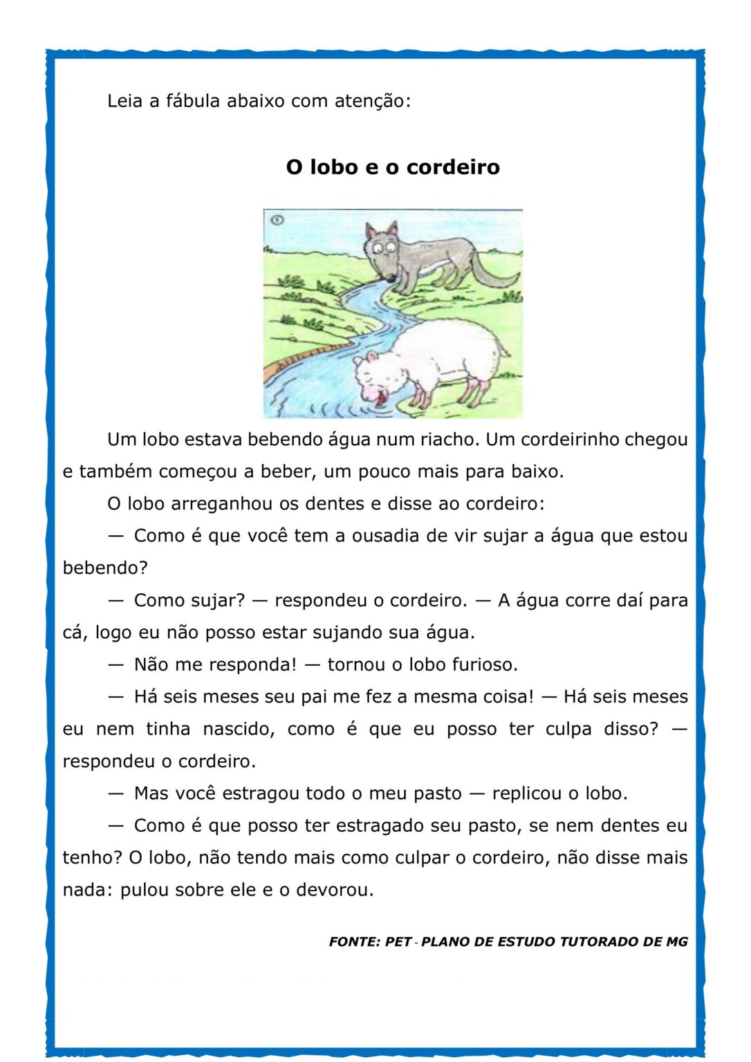 3º ao 5º ano - ATIVIDADES DE LEITURA E INTERPRETAÇÃO DE TEXTO: O lobo e ...