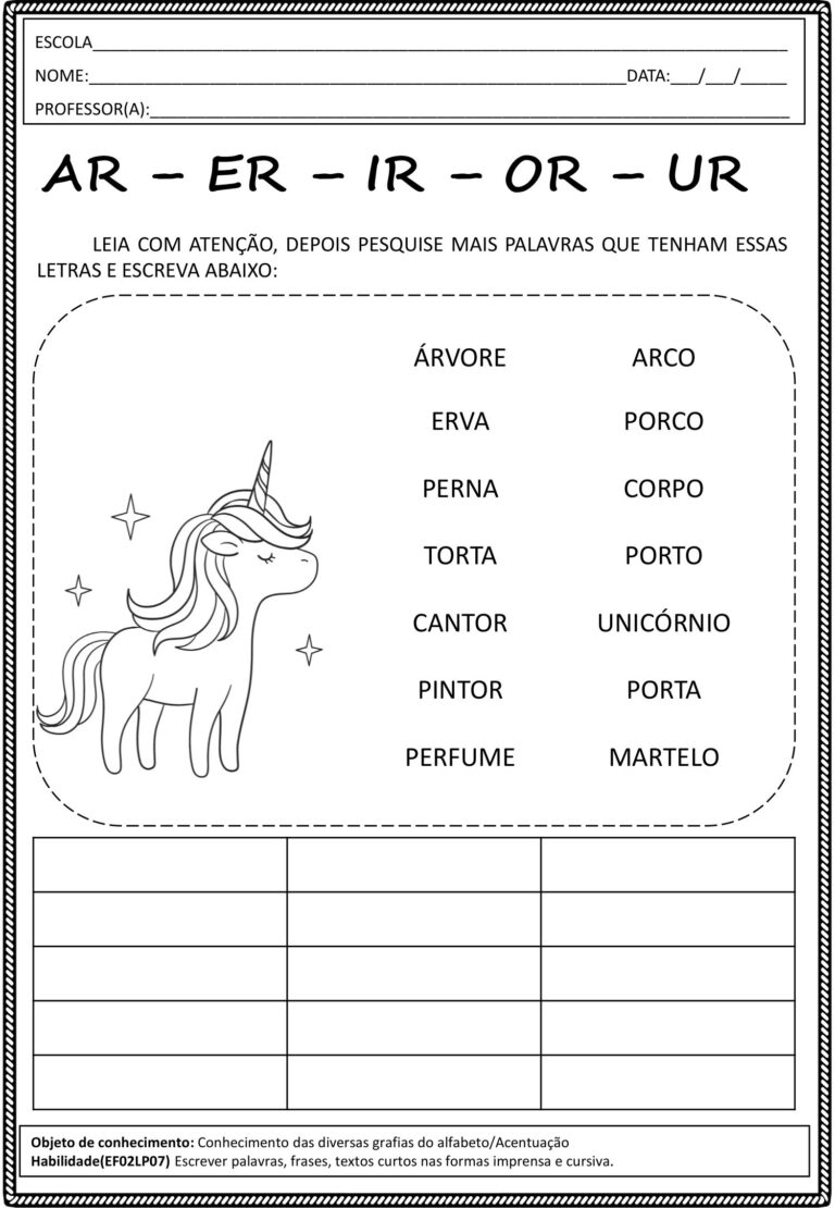 2º, 3º e 4º anos - Atividades de ortografia: AR -ER - IR -OR - UR ...