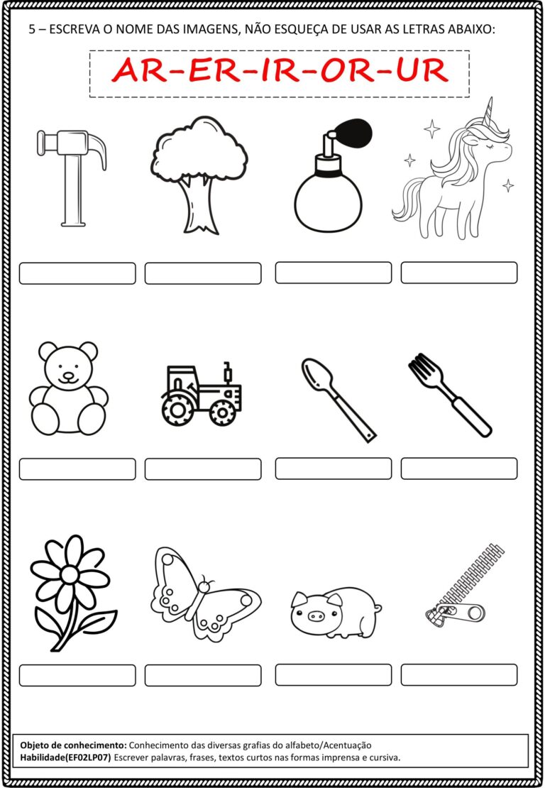2º, 3º e 4º anos - Atividades de ortografia: AR -ER - IR -OR - UR ...