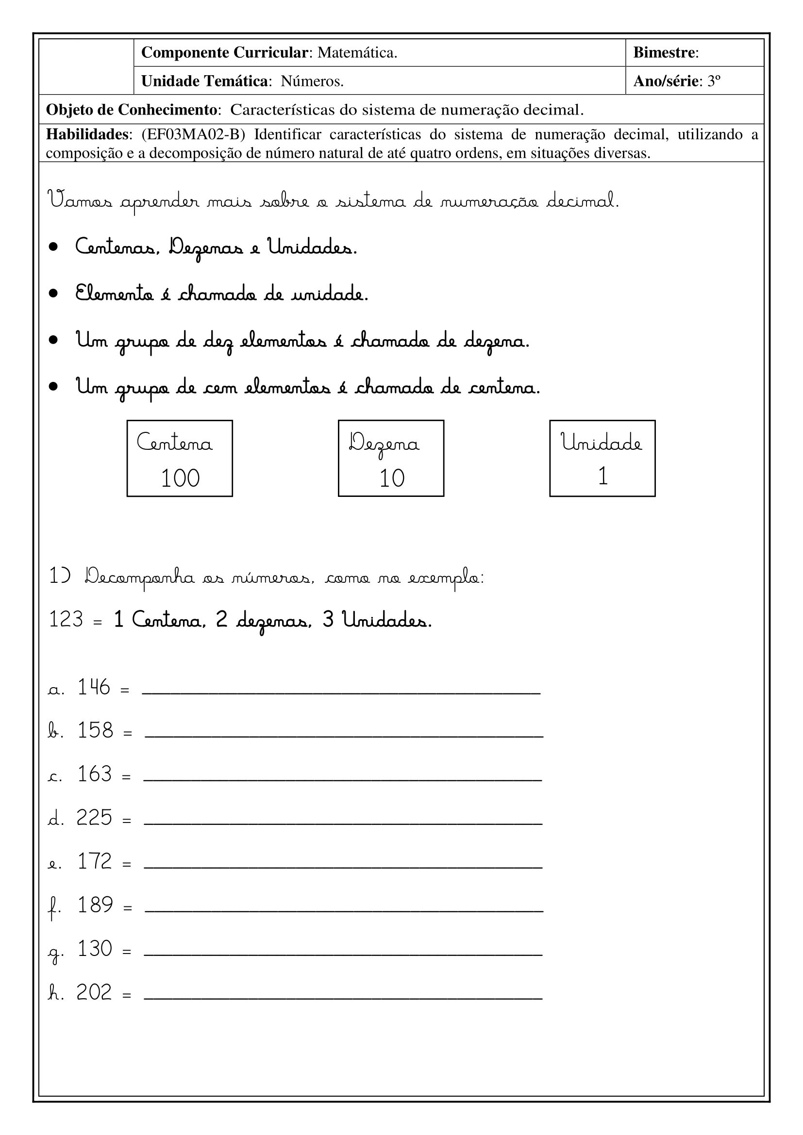 Atividade Sistema De Numeração Decimal 3 Ano - BINKEDU