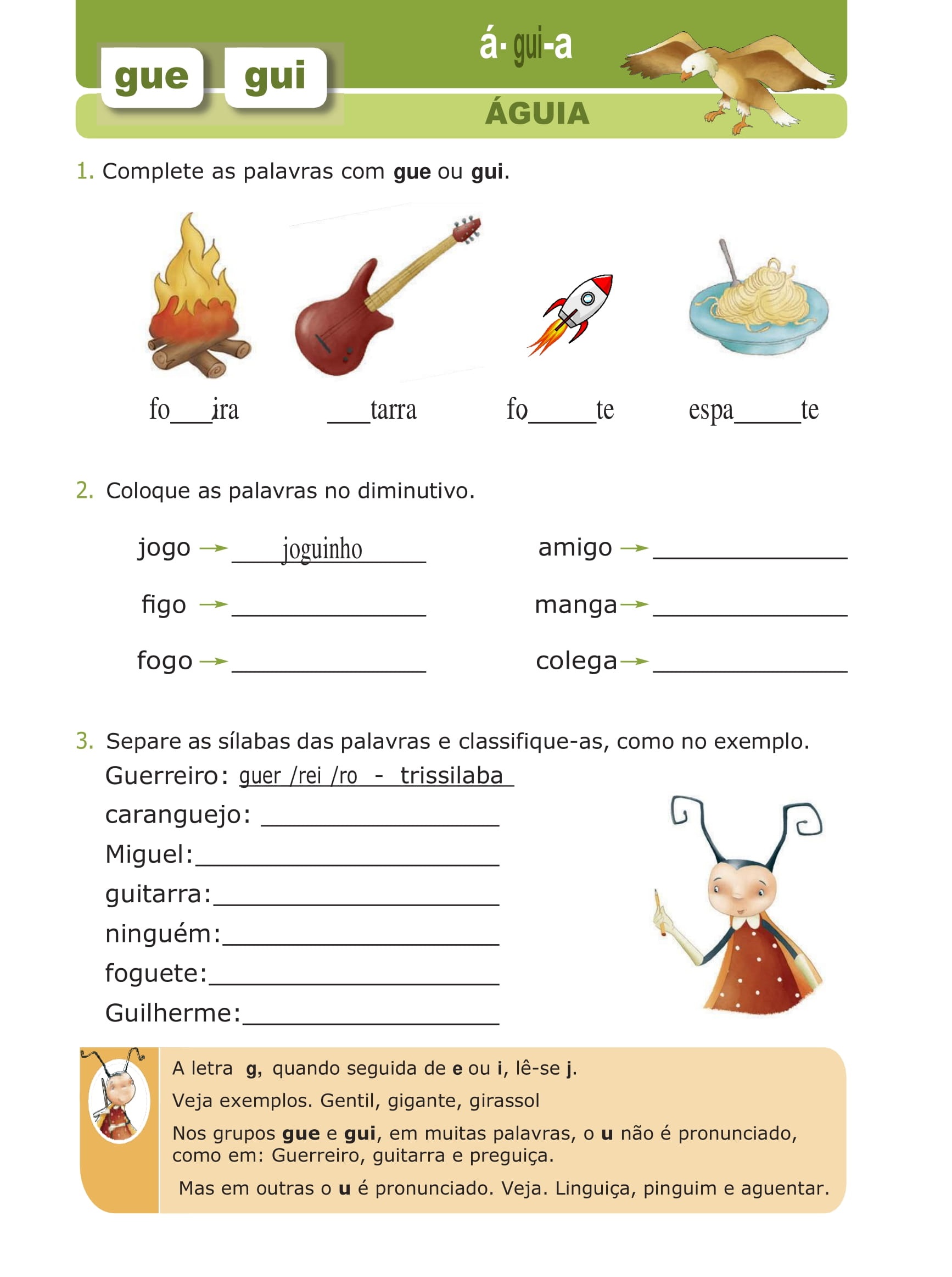1º ao 5º anos - Atividades de ortografia - GUE e GUI - Cuca Super legal ...