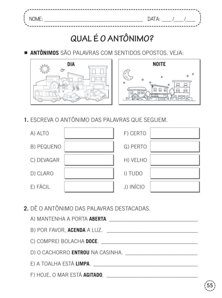 1º e 2º ano - Atividades de língua portuguesa - Antônimo e sinônimo ...