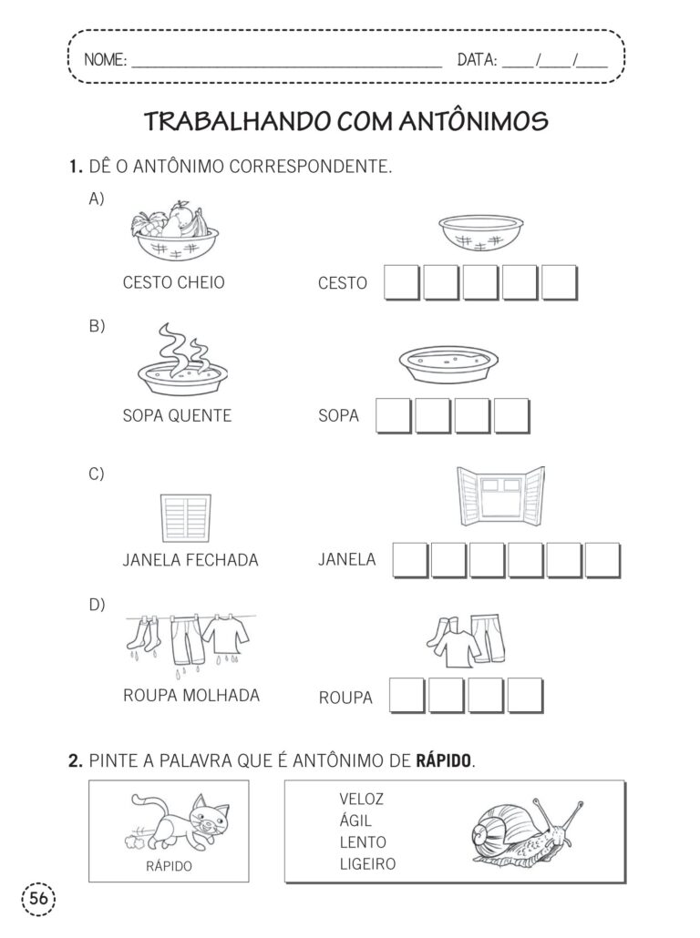 1º e 2º ano - Atividades de língua portuguesa - Antônimo e sinônimo ...
