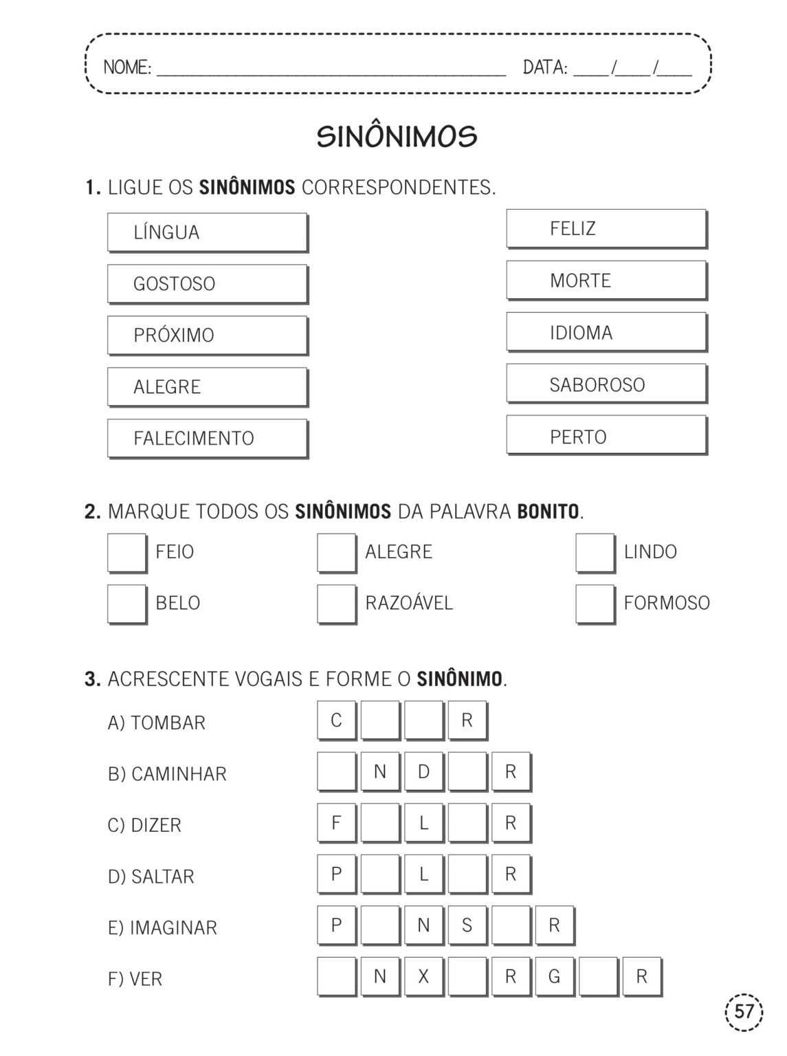 1º e 2º ano - Atividades de língua portuguesa - Antônimo e sinônimo ...