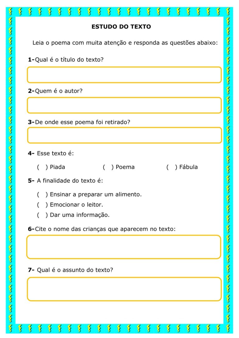 3º e 4º ano - Atividades de interpretação do gênero textual - poema ...