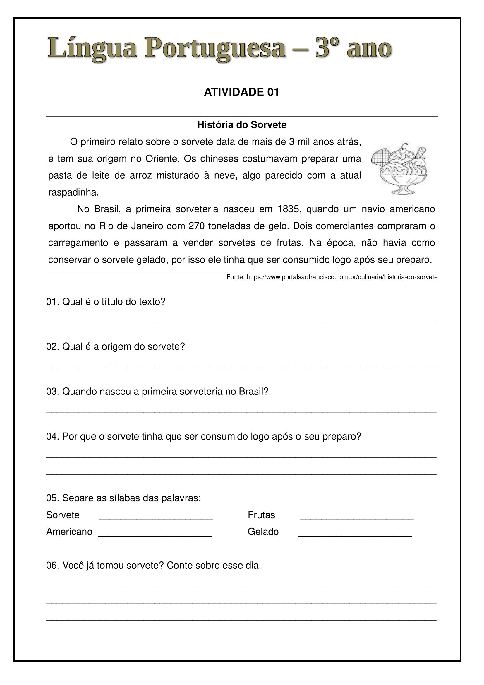 3º ano - atividades de leitura e interpretação de textos variados ...