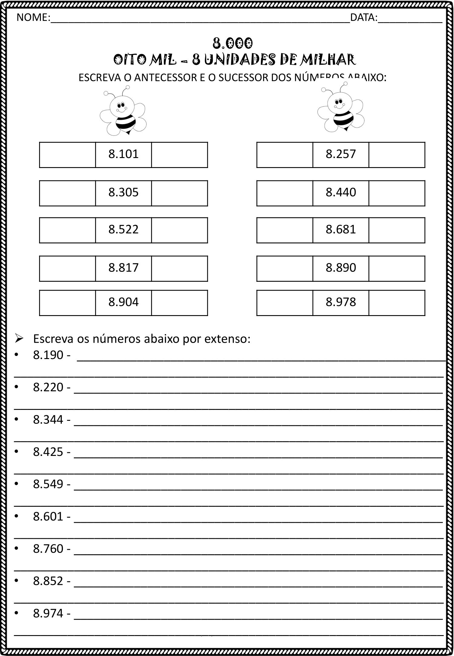 3º ao 5º ano - Atividades de matemática envolvendo unidade de milhar ...