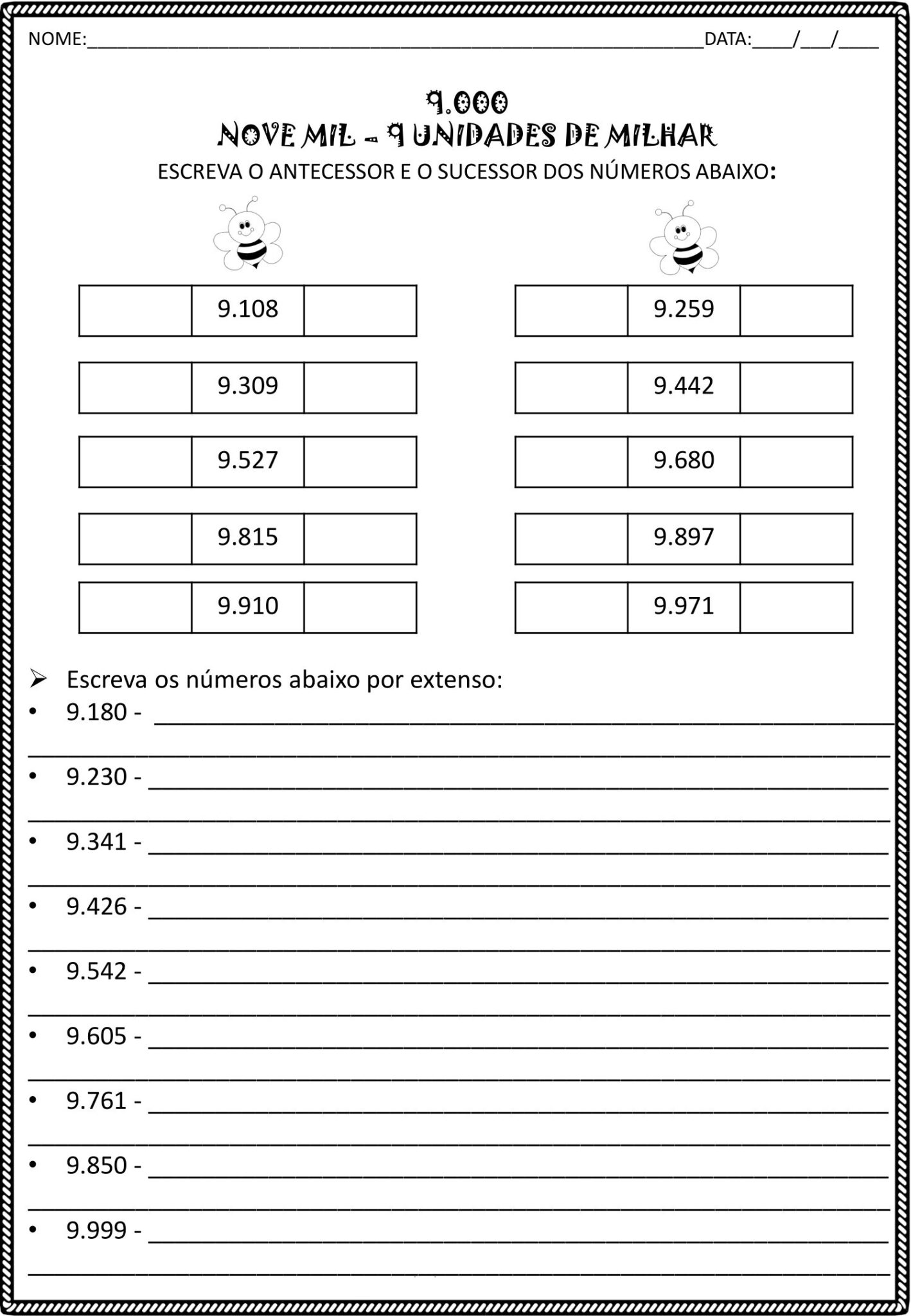 3º ao 5º ano - Atividades de matemática envolvendo unidade de milhar ...