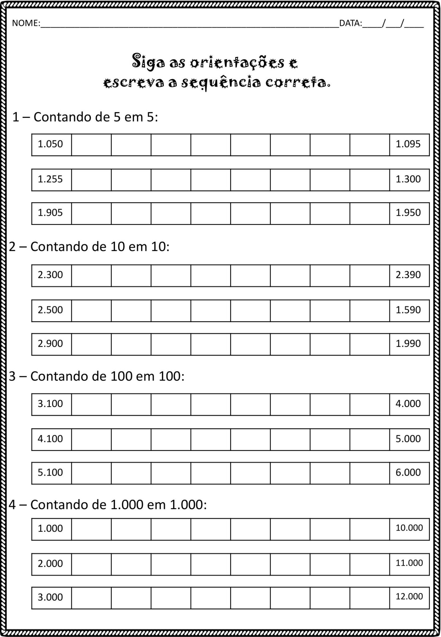 3º ao 5º ano - Atividades de matemática envolvendo unidade de milhar ...