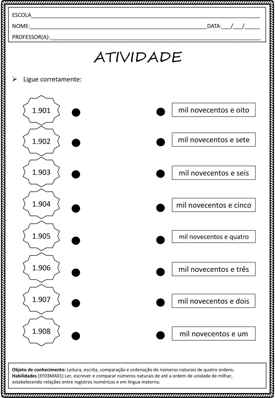 3º ANO - ATIVIDADES DE MATEMÁTICA - NÚMEROS E QUANTIDADES MILHAR - Cuca ...