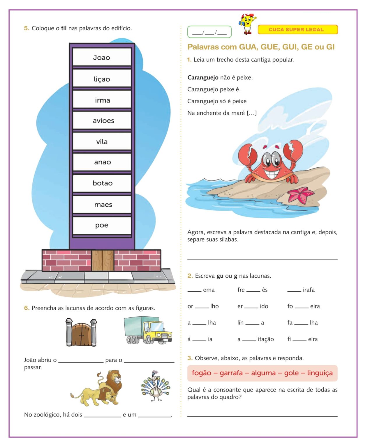2º ano - Atividades de ortografia - uso da cedilha - gue,gui, ge e gi ...