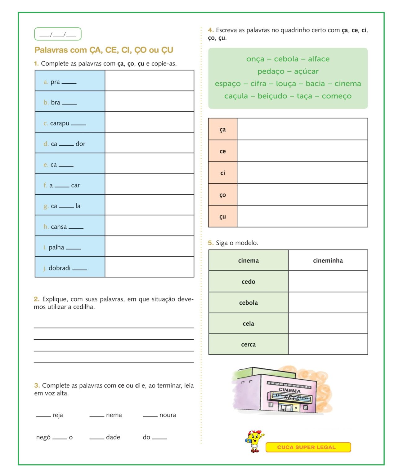 2º ano - Atividades de ortografia - uso da cedilha - gue,gui, ge e gi ...