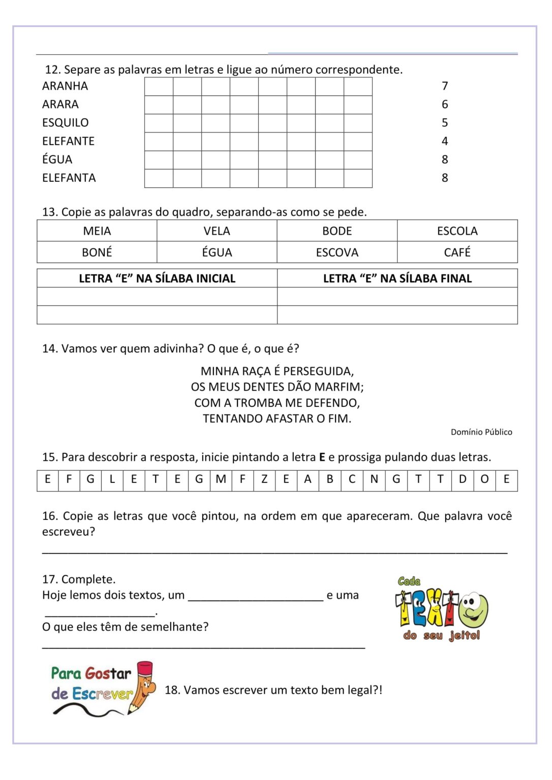 2º ano - Atividades de língua portuguesa - leitura e interpretação de ...