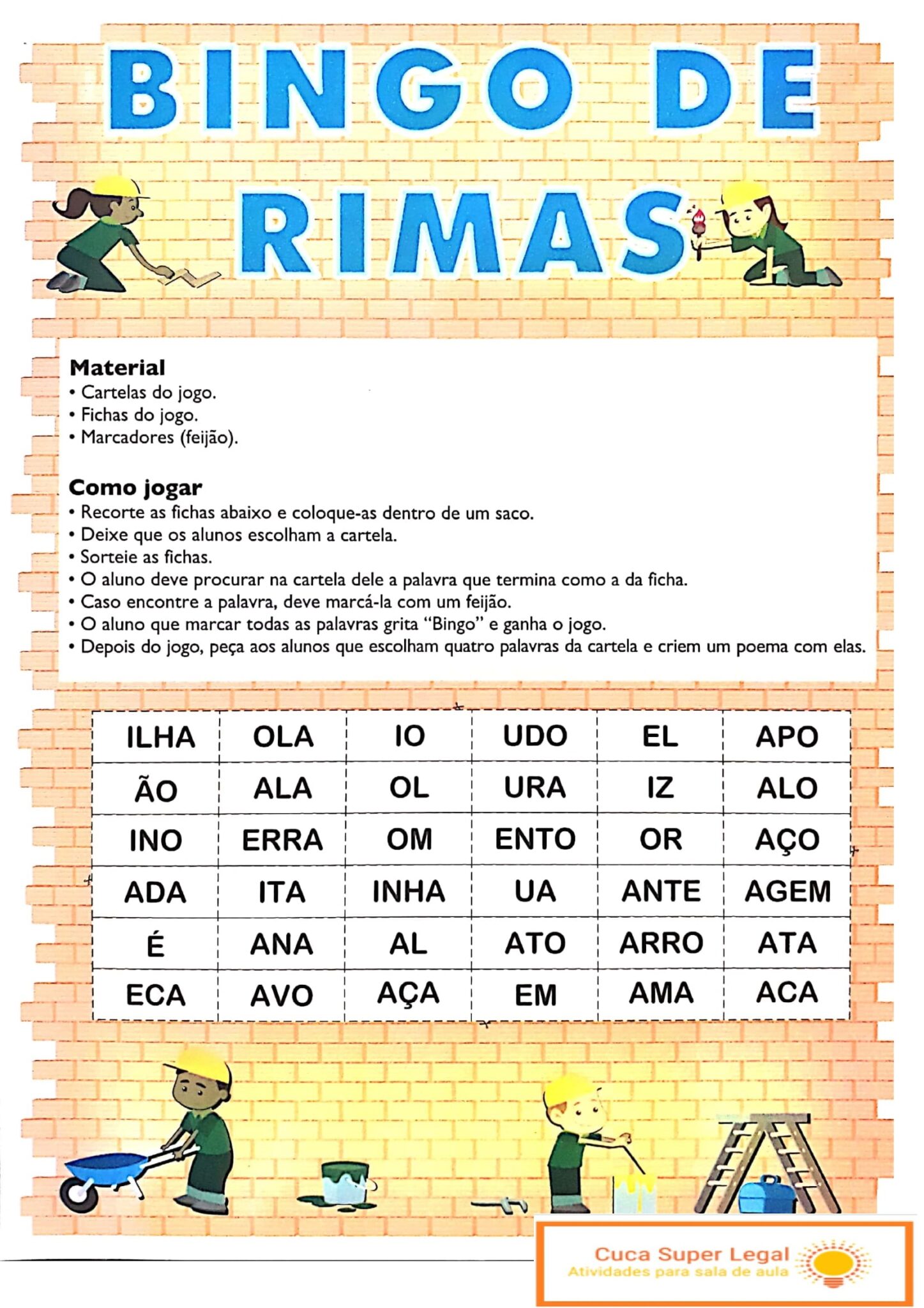 JOGO - BINGO DE RIMAS - SUPER DIVERTIDO - Cuca Super legal - Educação ...