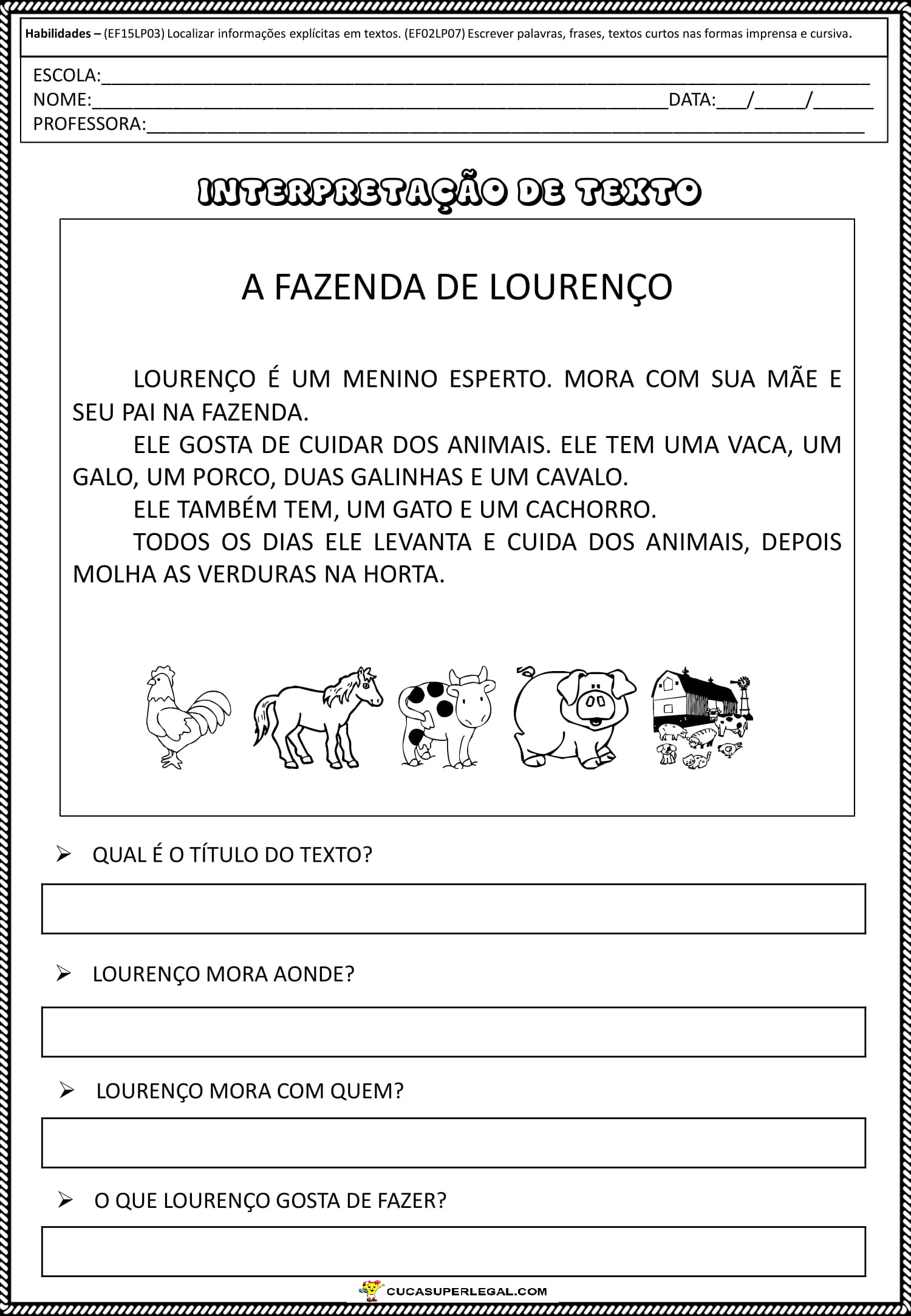 3º ANO - Atividades de leitura e interpretação de texto - com código da ...