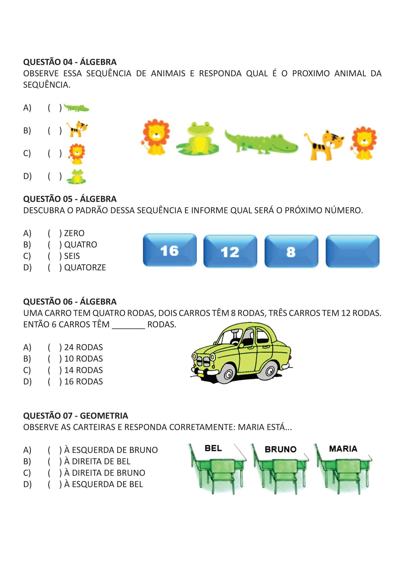 Prova De Matemática 1 Ano - BINKEDU