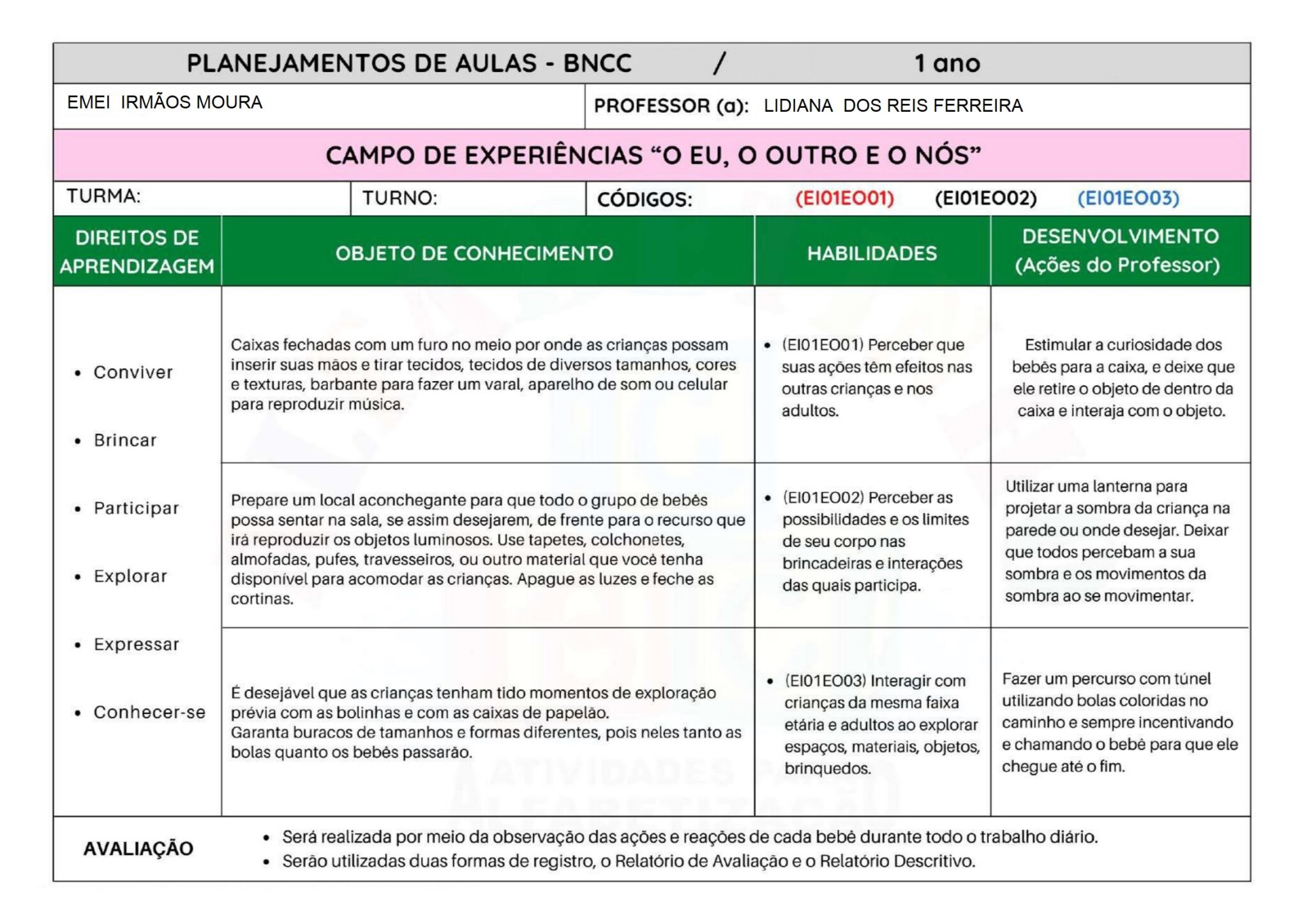 Ed. infantil - Planejamento anual para bebês de 0 a 1 ano e 06 meses ...