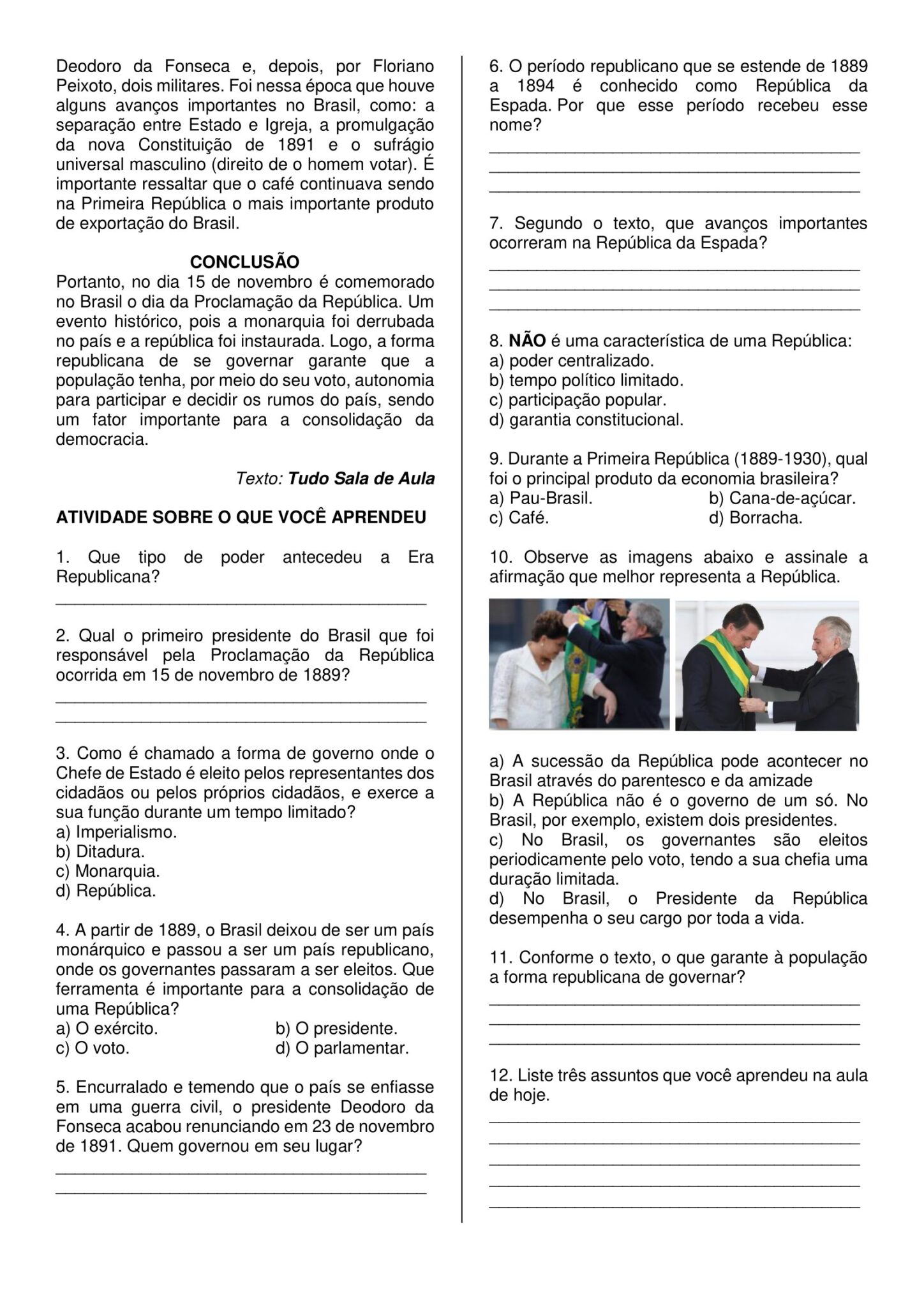 4º e 5º anos - Atividades de História - Proclamação da República - Cuca ...