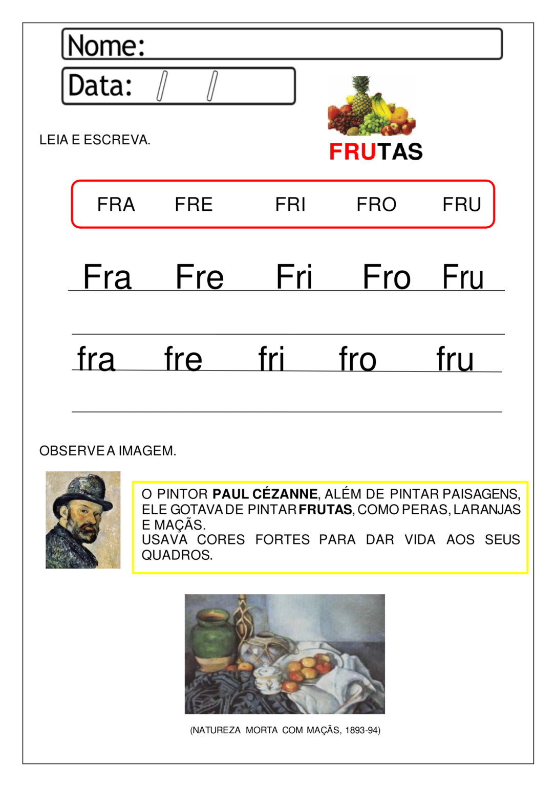1º e 2º anos - ATIVIDADES DE ORTOGRAFIA FRA - FRE -FRI - FRO - FRU ...