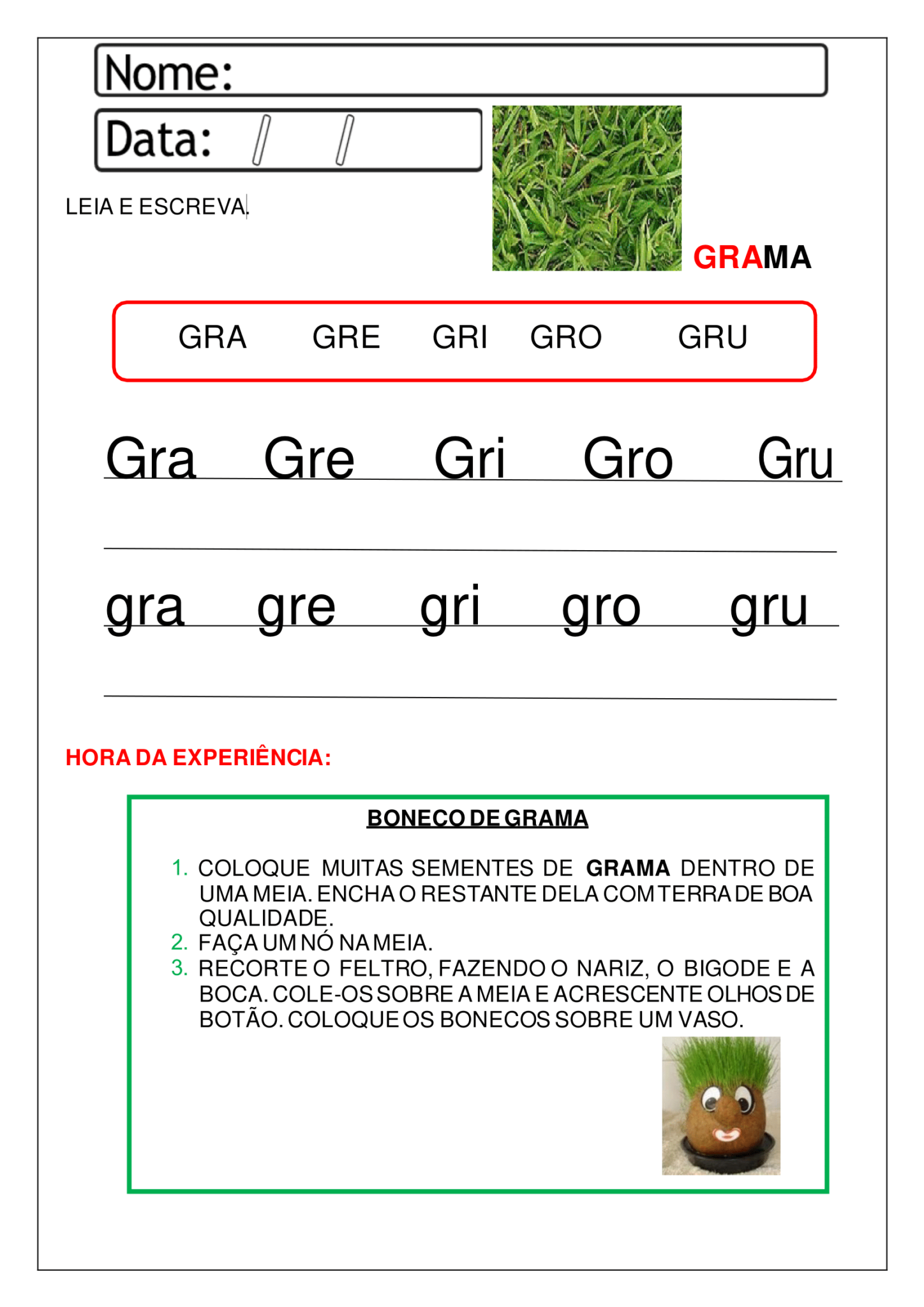 1º e 2º anos - ATIVIDADES DE ORTOGRAFIA GRA - GRE - GRI - GRO - GRU ...