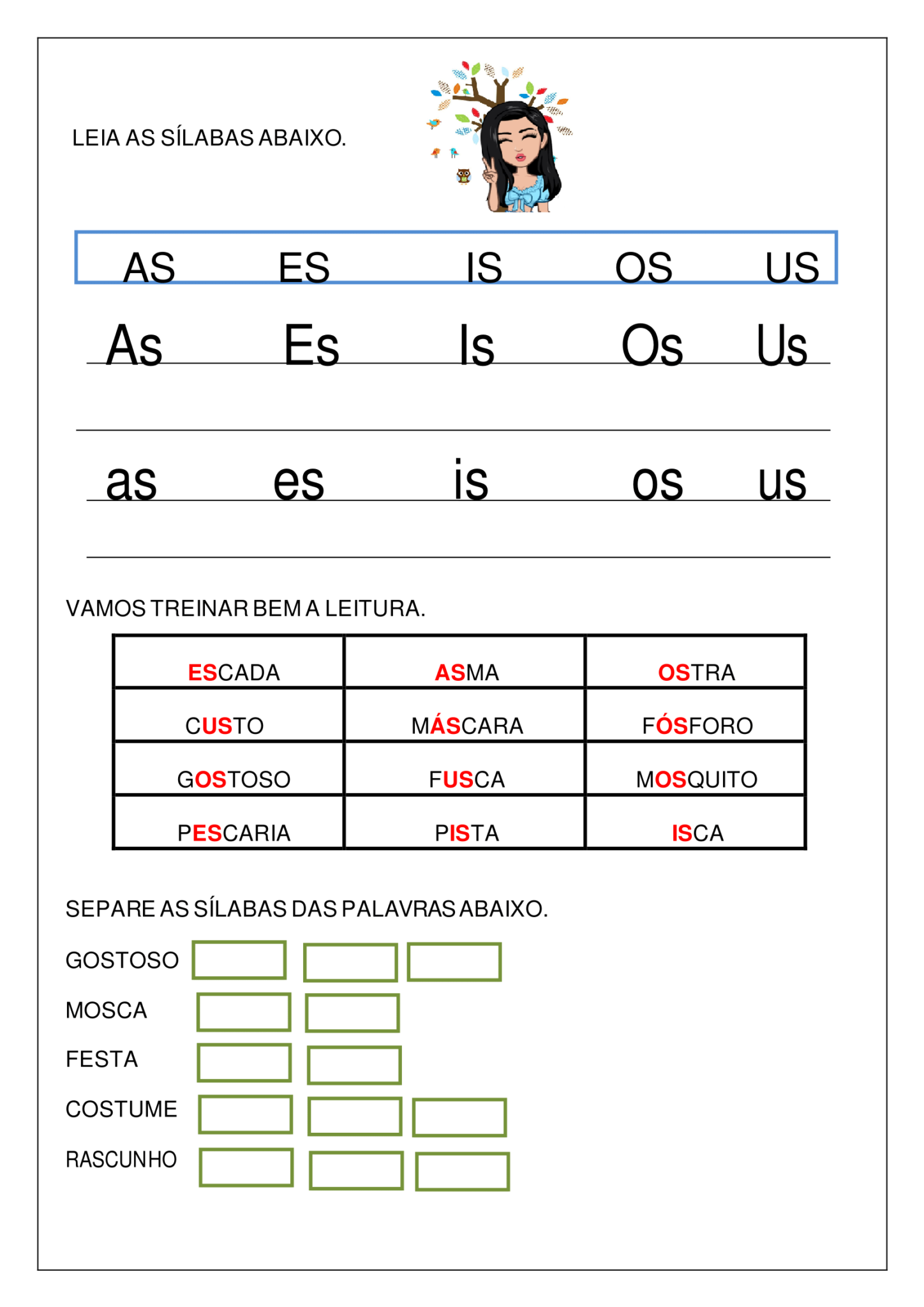 1º e 2º anos - ATIVIDADES DE ORTOGRAFIA AS - ES - IS - OS - US - Cuca ...
