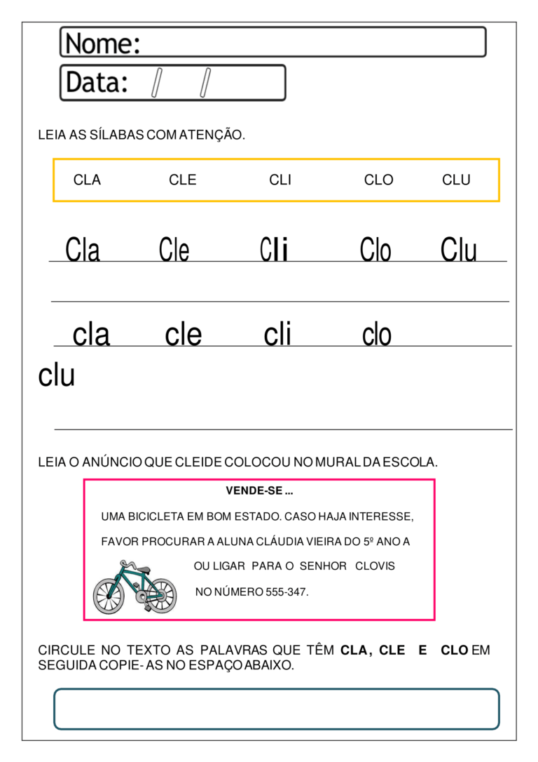 1º e 2º anos - ATIVIDADES DE ORTOGRAFIA - CLA - CLE - CLI - CLO - CLU - Cuca Super legal ...