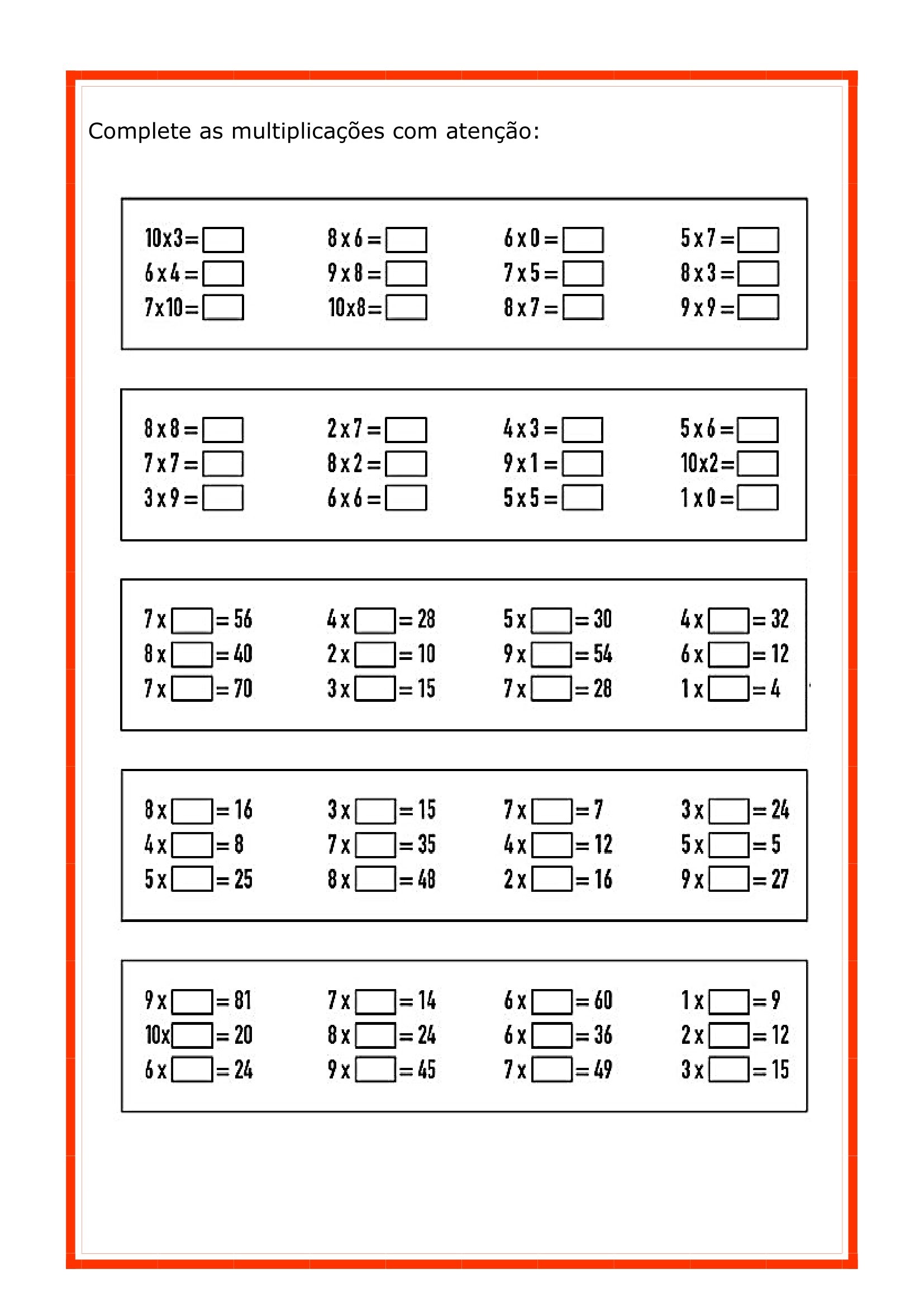 2º ao 5º ano - ATIVIDADES DE QUEBRA - CABEÇAS - MULTIPLICAÇÃO - Cuca ...
