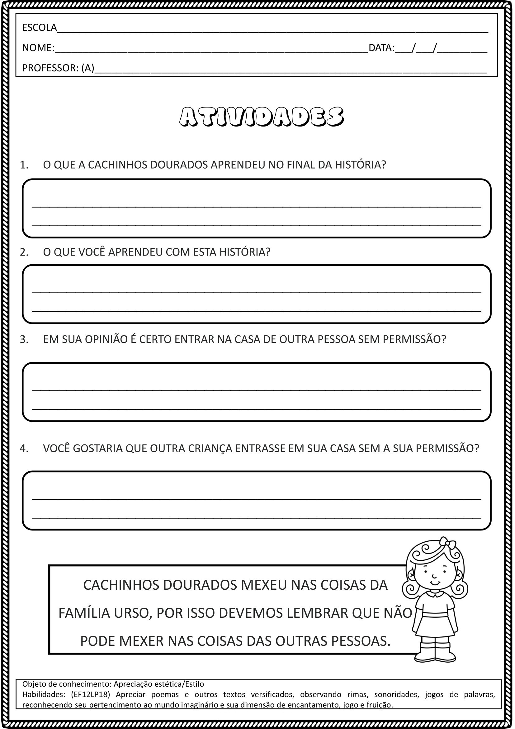 Sequencia Didatica Cachinhos Dourados Educação Infantil - RETOEDU